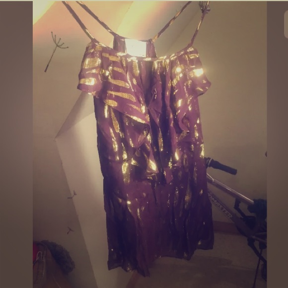 Tops | Milly Silk Purple And Gold Ruffle Top Size 6 Sm | Poshmark