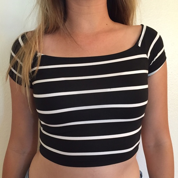 Tops | Off The Shoulder Striped Crop Top | Poshmark