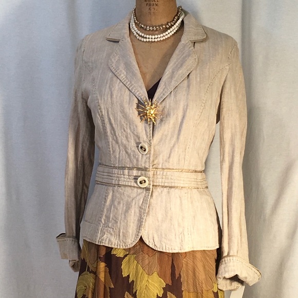 Kenar | Jackets & Coats | Kenar Gold Lurextan Herringbone Linen Blazer ...