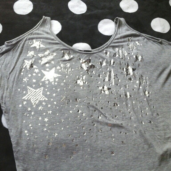 Tops | Graphic Cold Shoulder Top Silver Stars | Poshmark