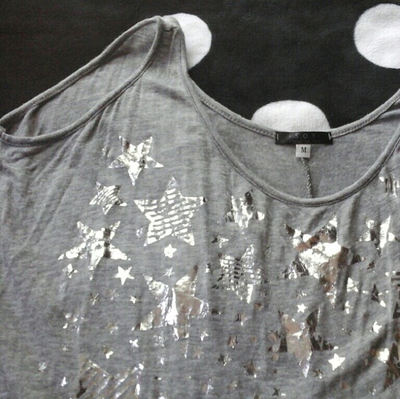 Tops | Graphic Cold Shoulder Top Silver Stars | Poshmark