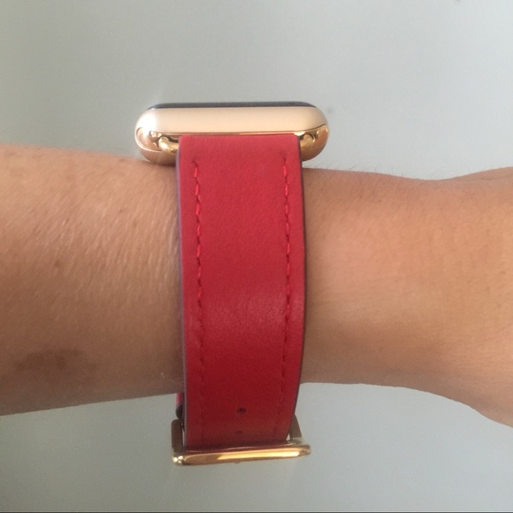 Other | Gold Red Leather Apple Watch Leather Band Strap | Poshmark