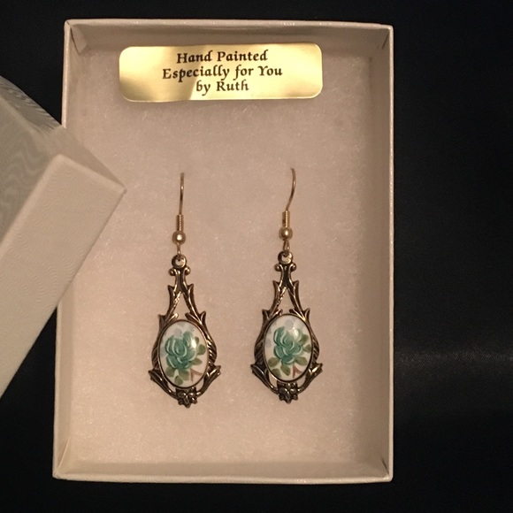Jewelry | Vintage Hand Painted Floral Drop Earrings Nib | Poshmark
