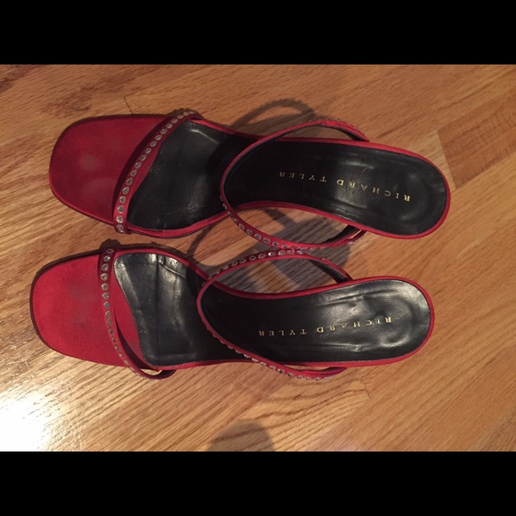 Richard Tyler | Shoes | Richard Tyler Red Satin Rhinestone Heels Size 7 ...