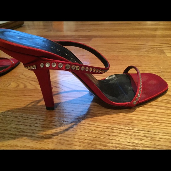 Richard Tyler | Shoes | Richard Tyler Red Satin Rhinestone Heels Size 7 ...