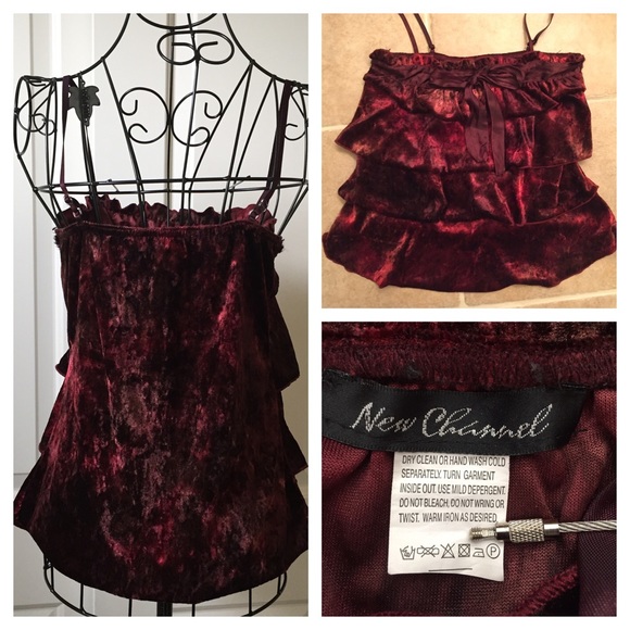 New Channel | Tops | Crimson Red Velour Ruffled Tank | Poshmark