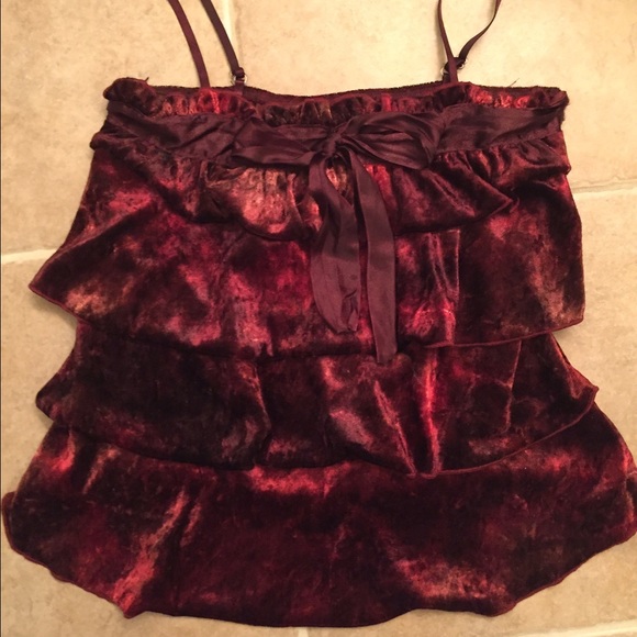 New Channel | Tops | Crimson Red Velour Ruffled Tank | Poshmark