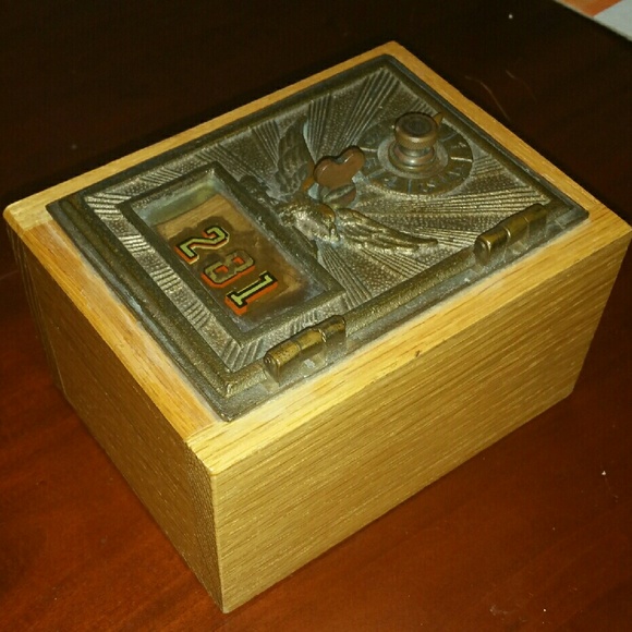 Other | Vintage Us Post Office Lock Box Wooden Coin Bank | Poshmark