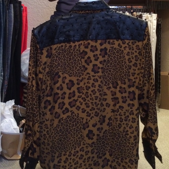 Cache | Tops | Cheetah Top With Real Leather | Poshmark