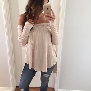 Tops | Only One Oatmeal Ribbed Off The Shoulder Top | Poshmark