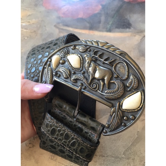 Vintage | Accessories | Vtg Rivcor Moose Stone Leaf Wilderness Belt ...