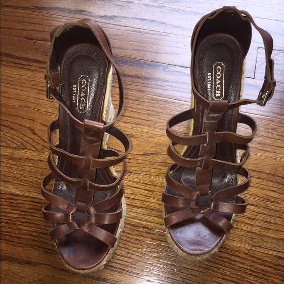 Coach | Shoes | Coach Brown Leather Wedge Sandals Size 7 | Poshmark