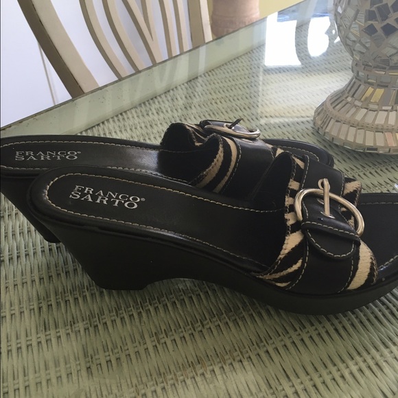 Franco Sarto | Shoes | Zebra Pony Skin Mule Wedges With Silver Buckle ...