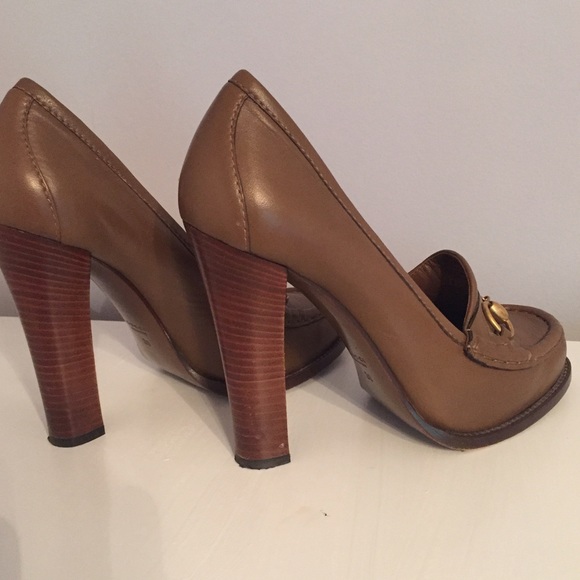 Gucci | Shoes | Gucci Leather High Heel Loafers With Gold Bit | Poshmark