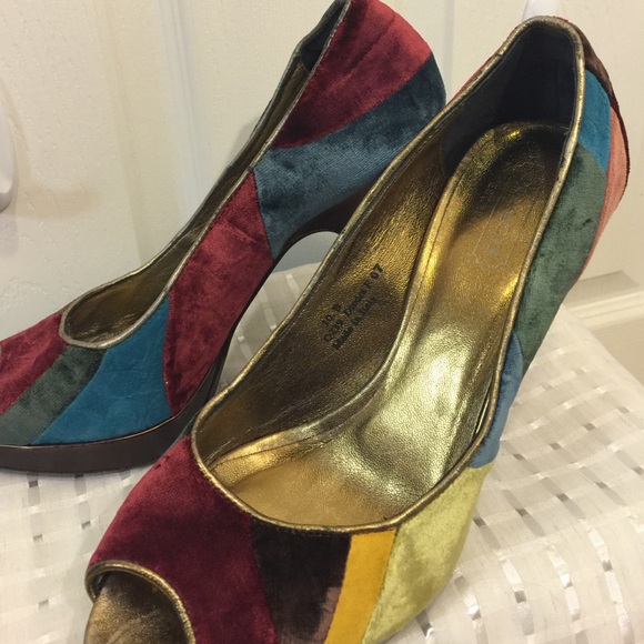 Coach | Shoes | Coach Diedra Multi Color Suede Patchwork Heels | Poshmark
