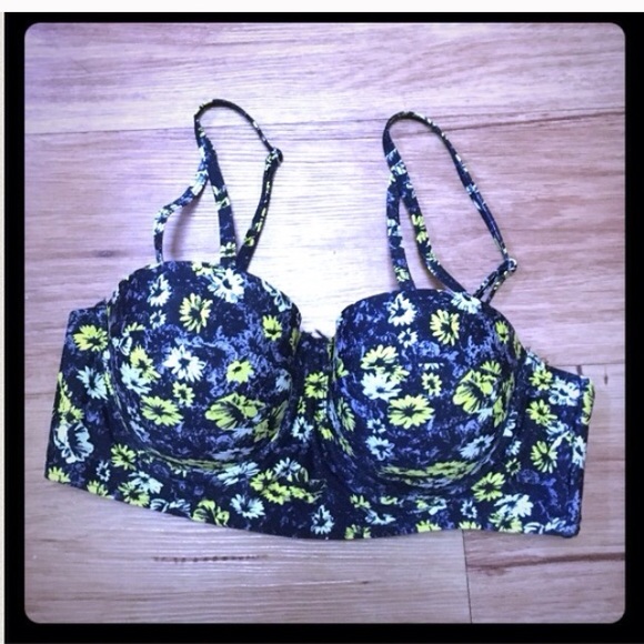 Motel Rocks | Swim | Motel Denim Blue Bikini Top Yellow Flowers | Poshmark