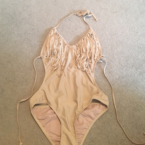 V28 kamishade | Swim | Tan One Piece Fringe Bathing Suit | Poshmark
