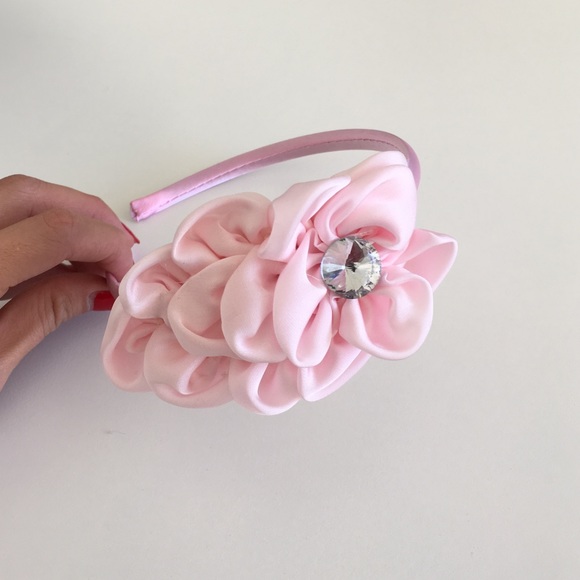 Accessories | Pink Flower Headband With Rhinestone | Poshmark