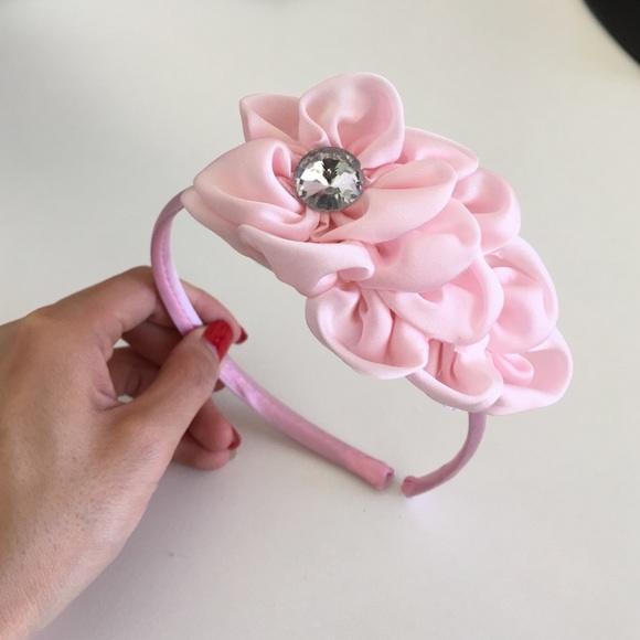 Accessories | Pink Flower Headband With Rhinestone | Poshmark