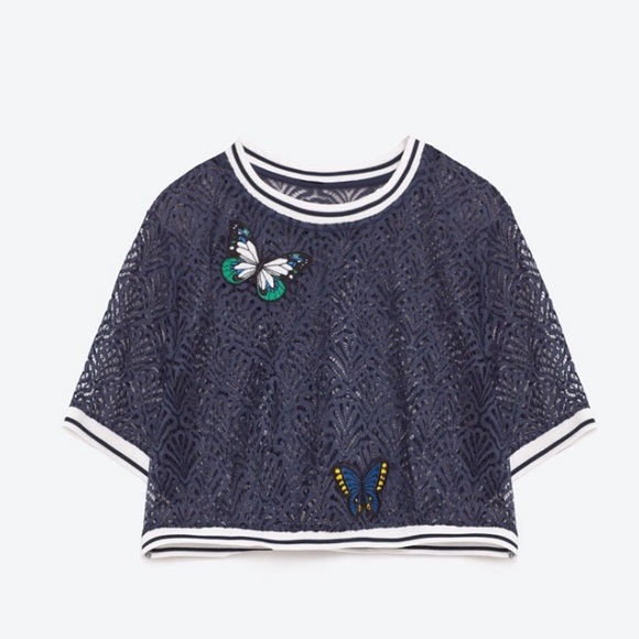 Zara | Tops | Zara Lace Butterfly Crop Top | Poshmark