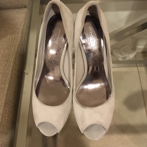 Coach | Shoes | Coach Light Gray Open Toe Heels | Poshmark