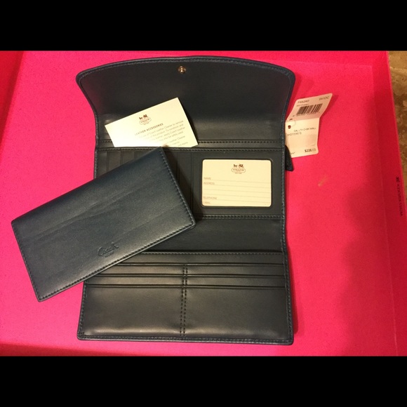 Coach | Bags | Nwt Coach Leather Checkbook Wallet Blue W Silver | Poshmark