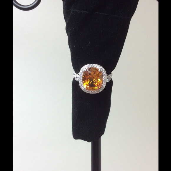 Jewelry | Simulated Gold Sapphire Ring Set In Pave Silver | Poshmark