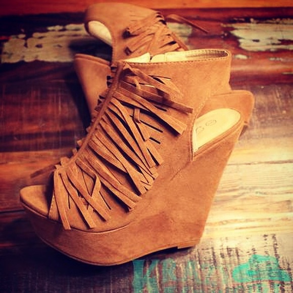 Shoes | Tan Fringe Wedges | Poshmark