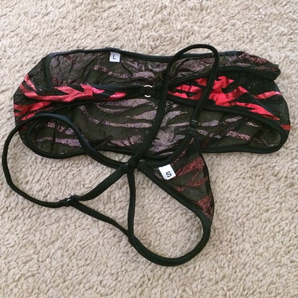 Malibu Strings Bikini | Swim | Malibu Gstring Bikini Mesh Black And Red ...