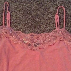 Tops | Coral Camisole With Lace And Sequin Trim | Poshmark