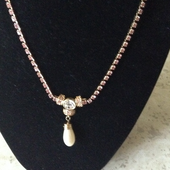 Monet | Jewelry | Brand New Pink Rhinestones And Pearl Necklace | Poshmark
