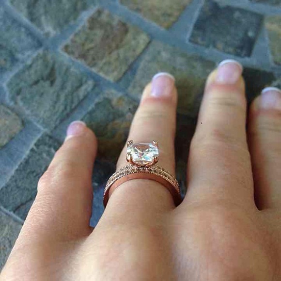 Jewelry | Cushion Cut Rose Gold Engagement Wedding Ring Set | Poshmark