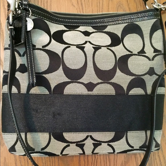Coach | Bags | Coach Black And Grey Fabric Logo Handbag | Poshmark