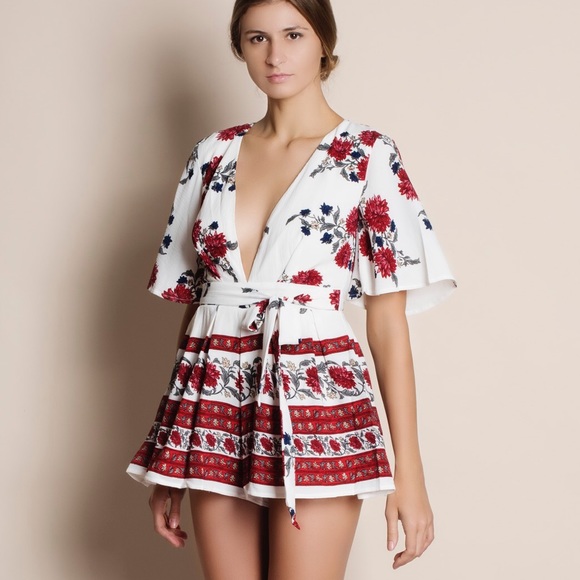 Bare Anthology | Pants & Jumpsuits | Paradiso White Red Floral Romper ...