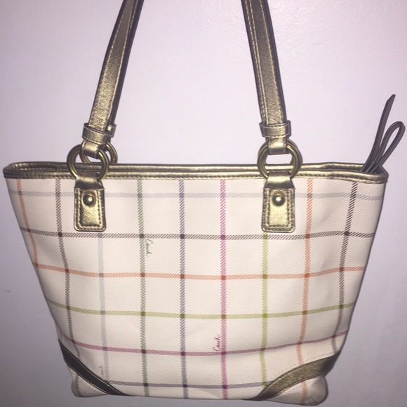 Coach | Bags | Coach Winter White Cream Plaid Leather Purse | Poshmark