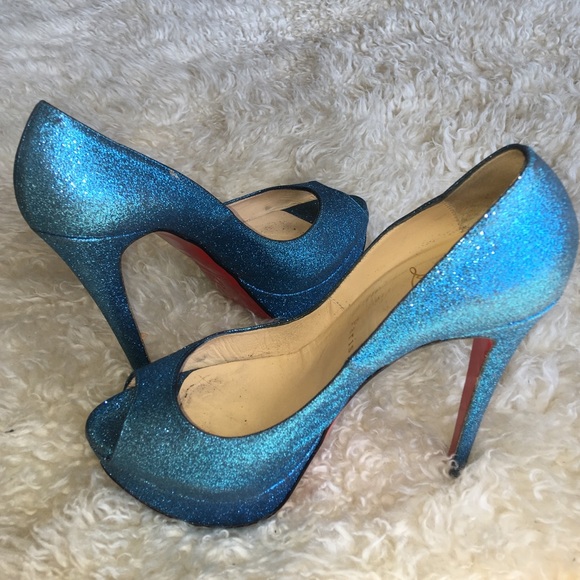 Christian Louboutin | Shoes | Christian Louboutin Blue Glitter Peep ...