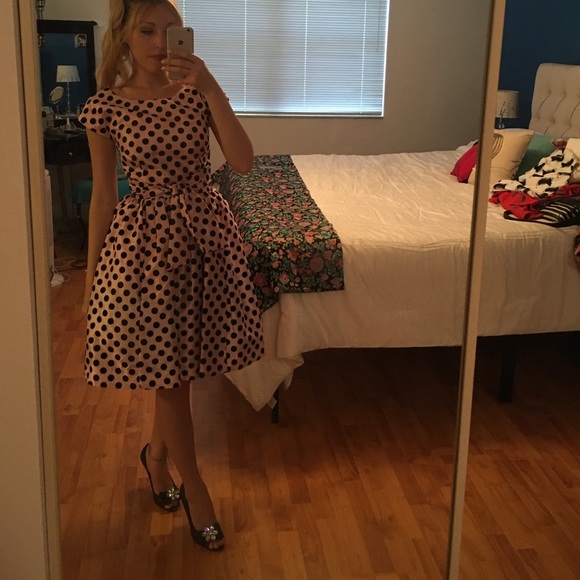 Modcloth | Dresses | Pink Dress With Black Polka Dots | Poshmark