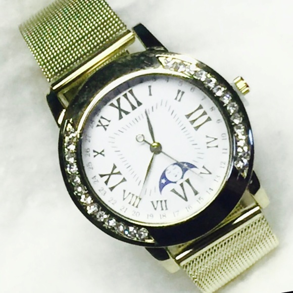 Accessories | Classic Crystal Diamond White Dial Gold Band | Poshmark