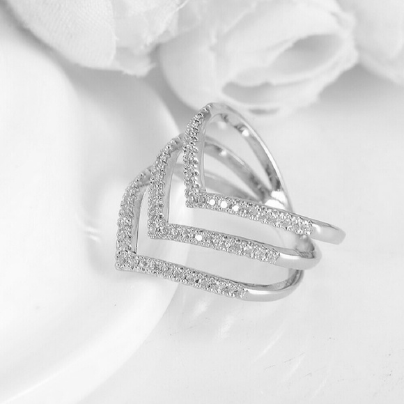 Jewelry | Triple Chevron Ring Plat Platedsz 678 | Poshmark