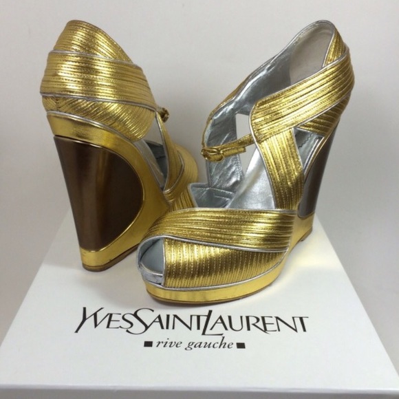 Yves Saint Laurent | Shoes | Yves Saint Laurent Ysl Maggy Metallic ...