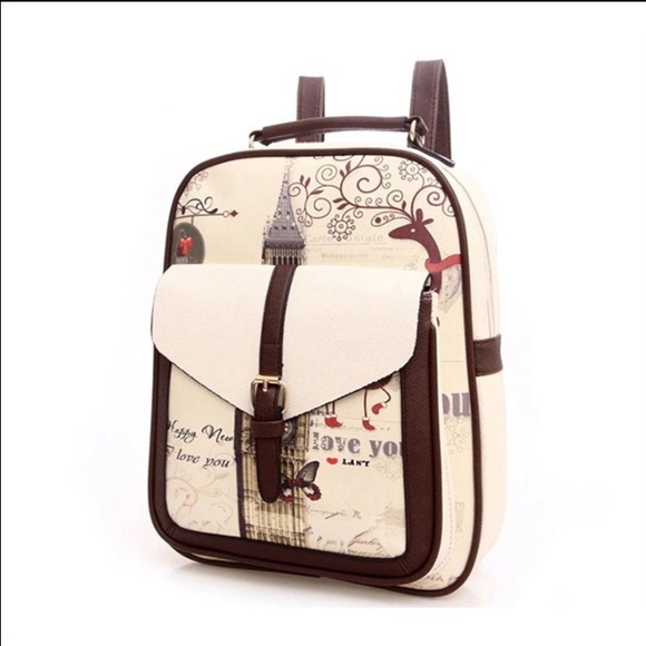 Bags | Pu Leather Print Backpack | Poshmark