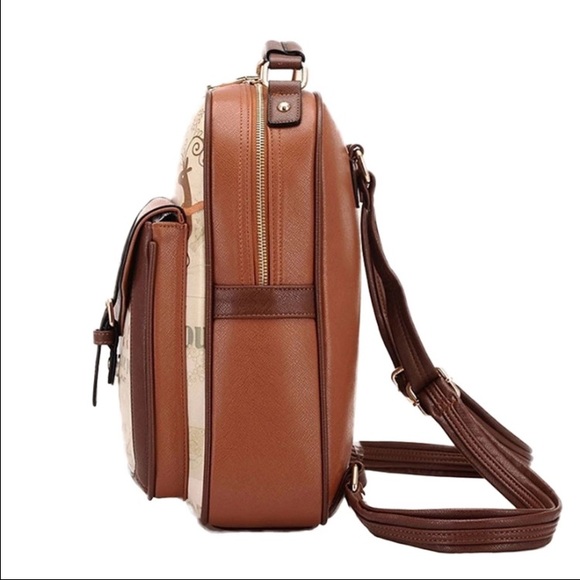 Bags | Pu Leather Print Backpack | Poshmark