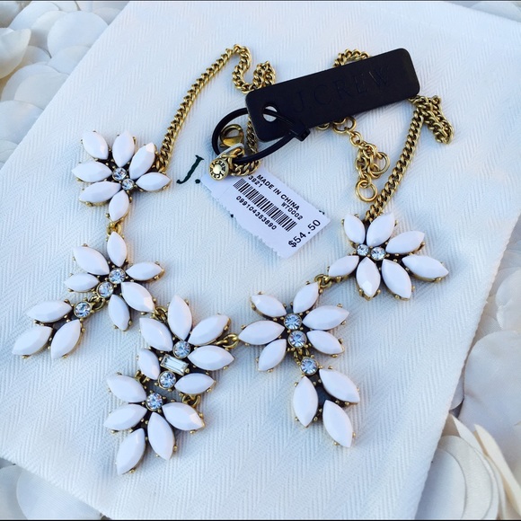 J. Crew | Jewelry | Nwt J Crew White Floral Crystal Drop Necklace ...