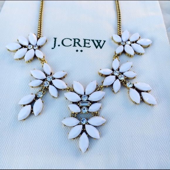 J. Crew | Jewelry | Nwt J Crew White Floral Crystal Drop Necklace ...