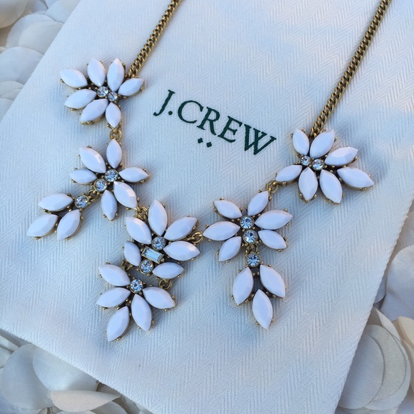 J. Crew | Jewelry | Nwt J Crew White Floral Crystal Drop Necklace ...