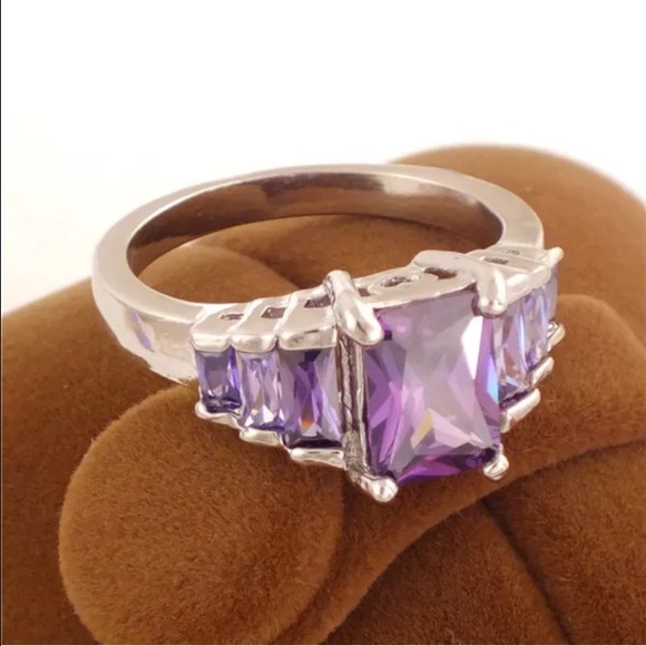 Jewelry | Purple Emerald Cut Silver Engagement Ring | Poshmark