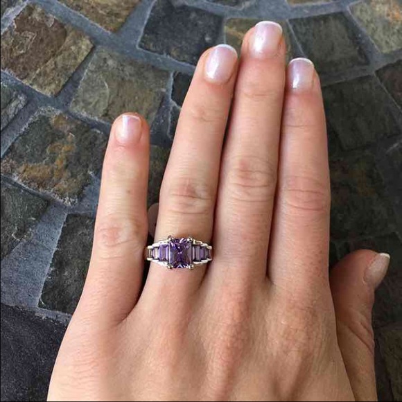 Jewelry | Purple Emerald Cut Silver Engagement Ring | Poshmark