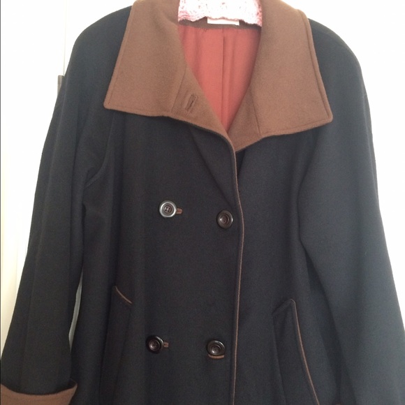 Jackets & Coats | Charles Klein Maxi Wool Coat Blackchocolate Satin ...