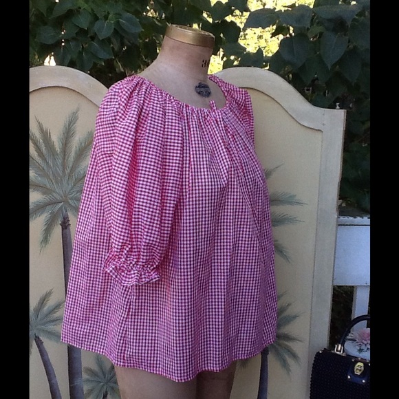 Vintage | Tops | Vtg Red White Check Peasant Top | Poshmark