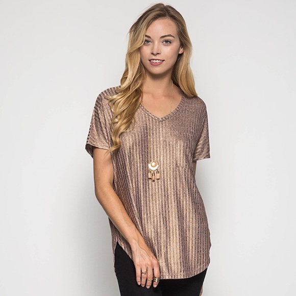 Tops | Metallic Rose Gold Tshirt | Poshmark